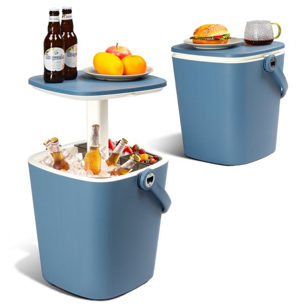 Outdoor Cooler Table, 4 Gallon Portable Cooler Side Table With Handle ...